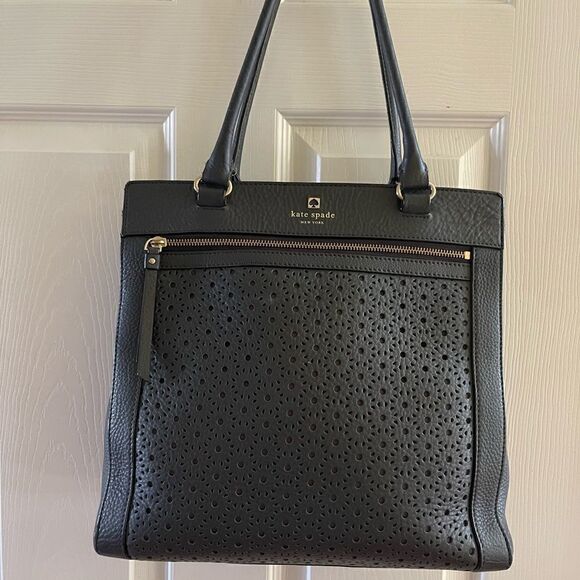 kate spade | Bags | Kate Spade Leather Gray Medium Totelaser Cut Design ...